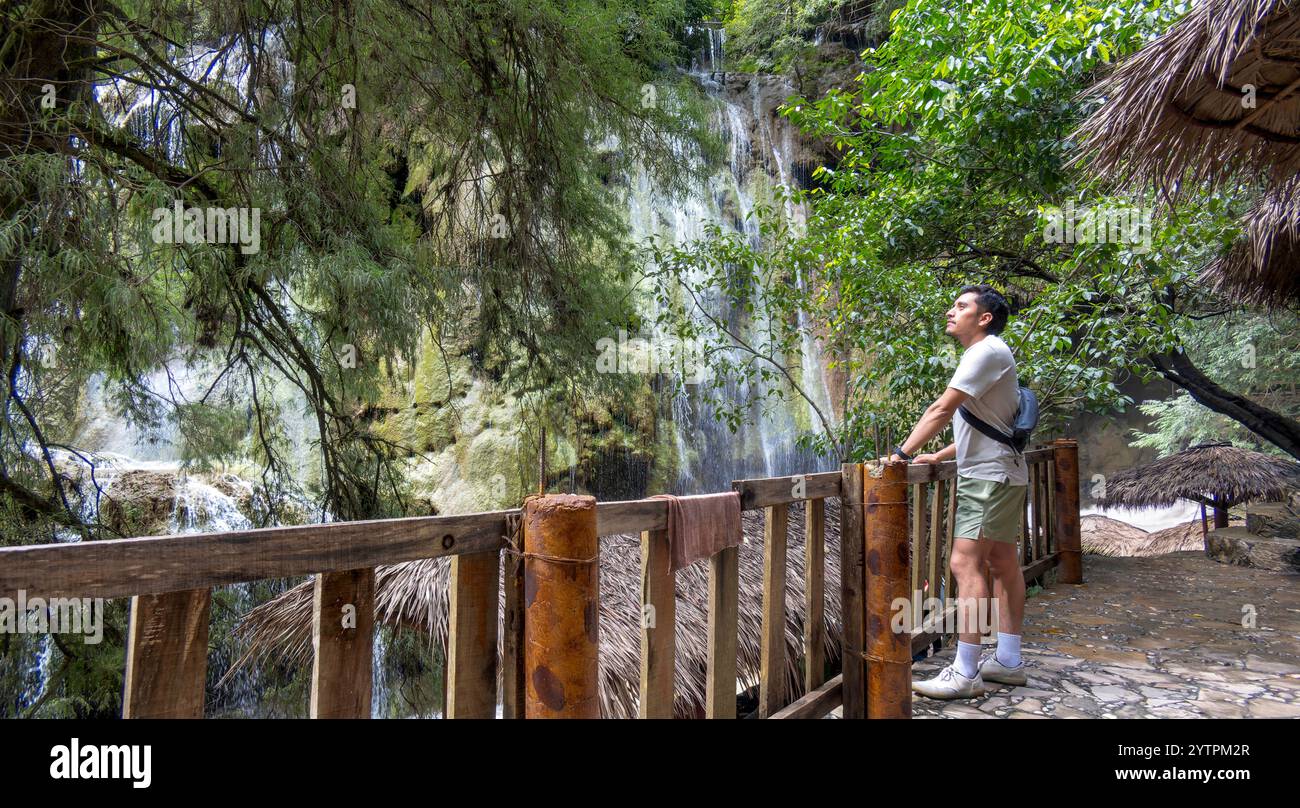 Visitors admire the breathtaking waterfalls of Pozas Azules in Atzala ...