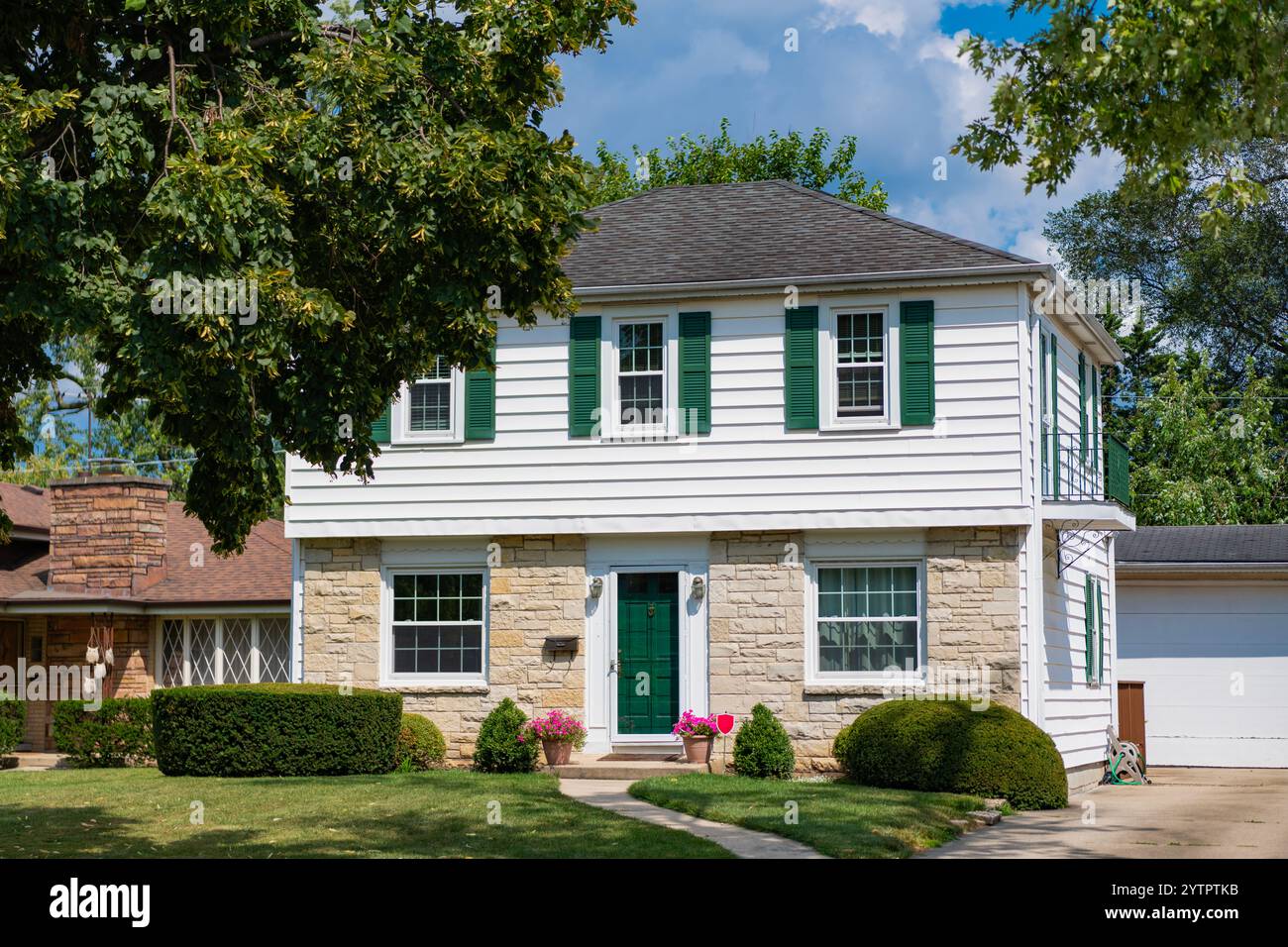 Suburban house architecture. Private family house. Neighborhood ...