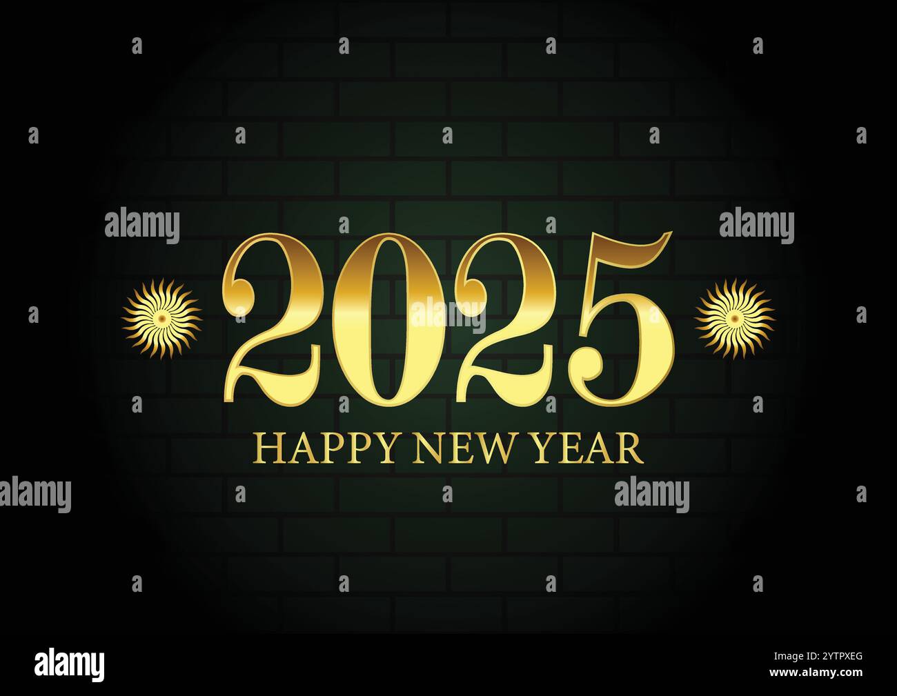 Happy New Year 2025. Gold text design on black brick wall background ...