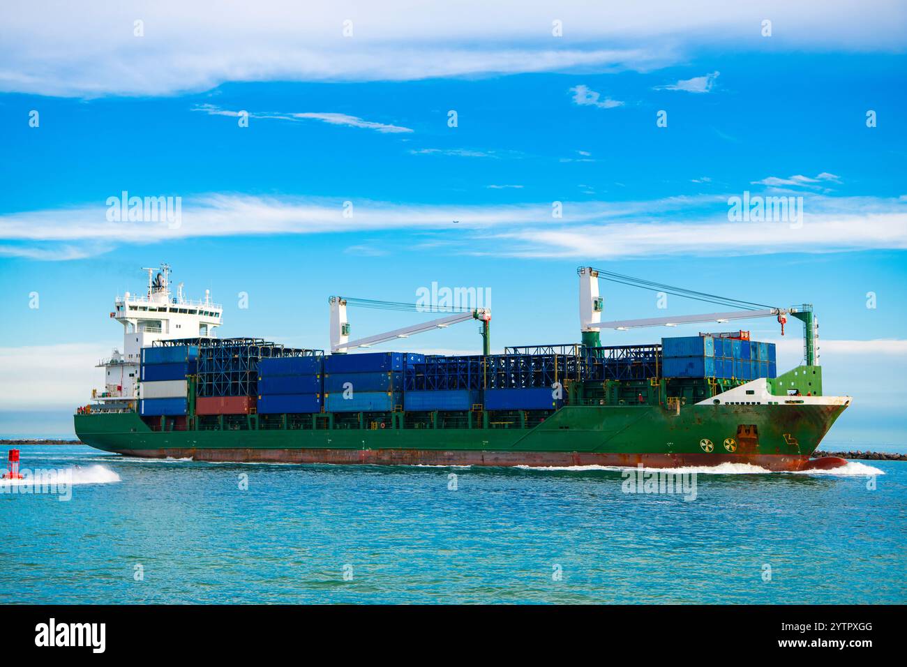 Cargo ship with container in Miami. Freight container loaded on cargo ...