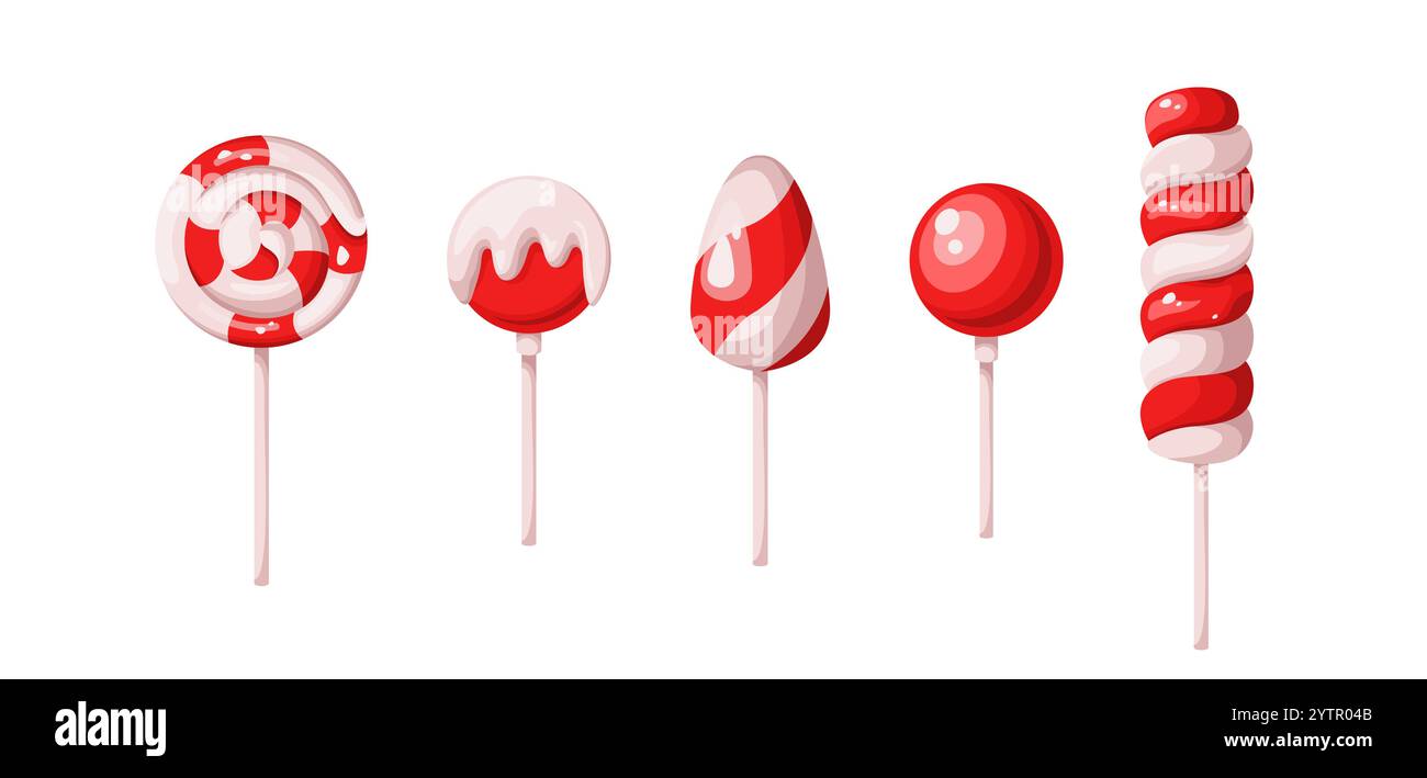 Christmas holiday lollipops flat color vector objects set. New year ...