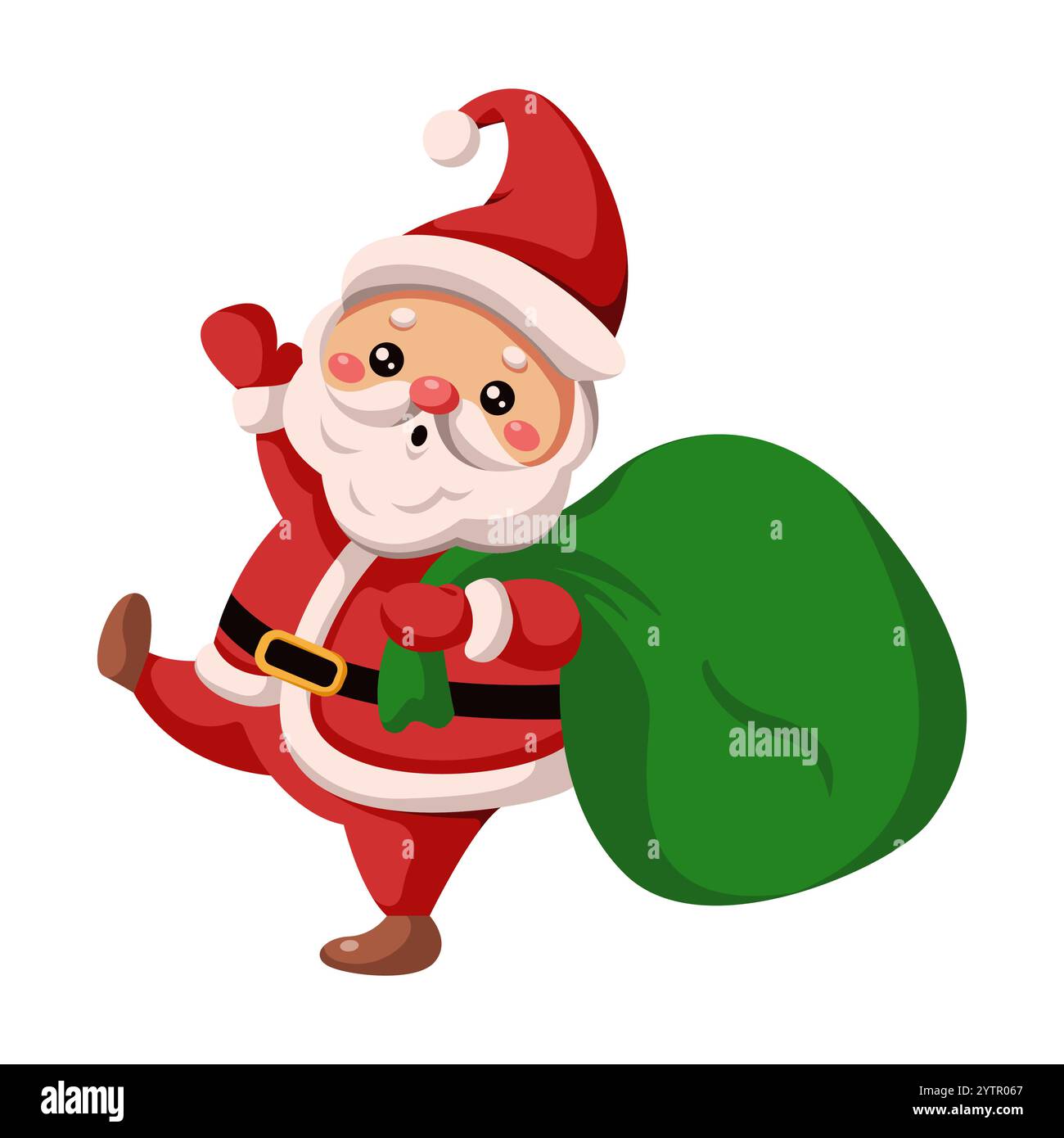 Santa carrying large sack with gifts flat color vector character. Kind ...