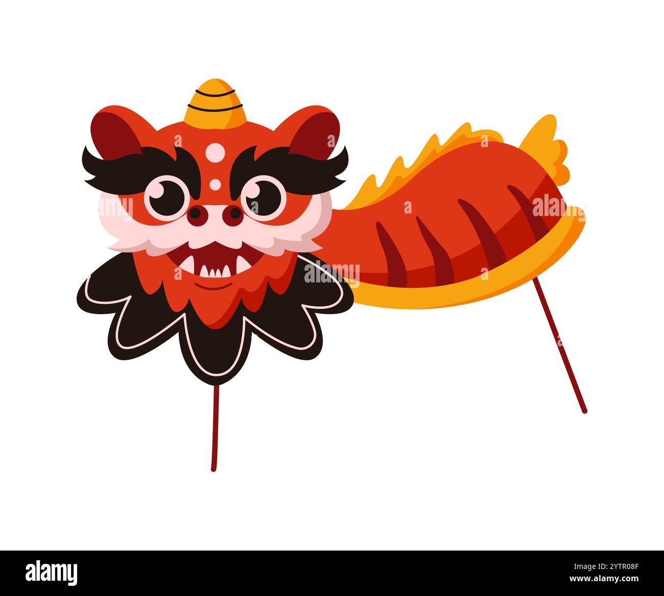 Chinese dragon puppet celebrating lunar New Year flat color vector ...