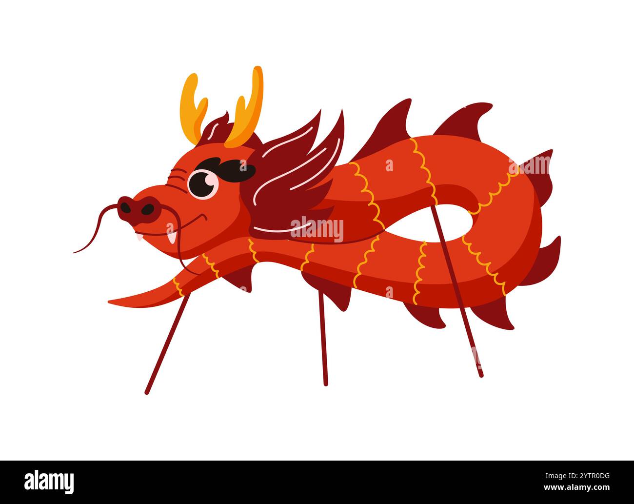 Festive red Chinese dragon puppet flat color vector object. Celebrating ...