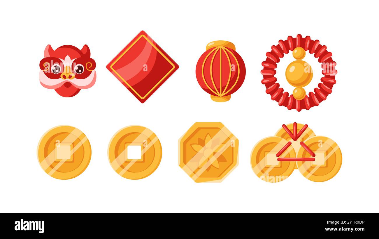 Ancient Chinese symbols of prosperity and luck flat color vector ...