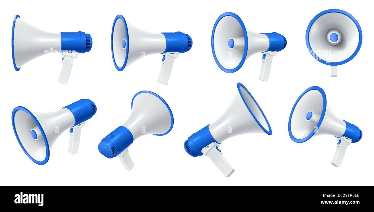 Loudspeakers with blue elements realistic vector illustration set ...