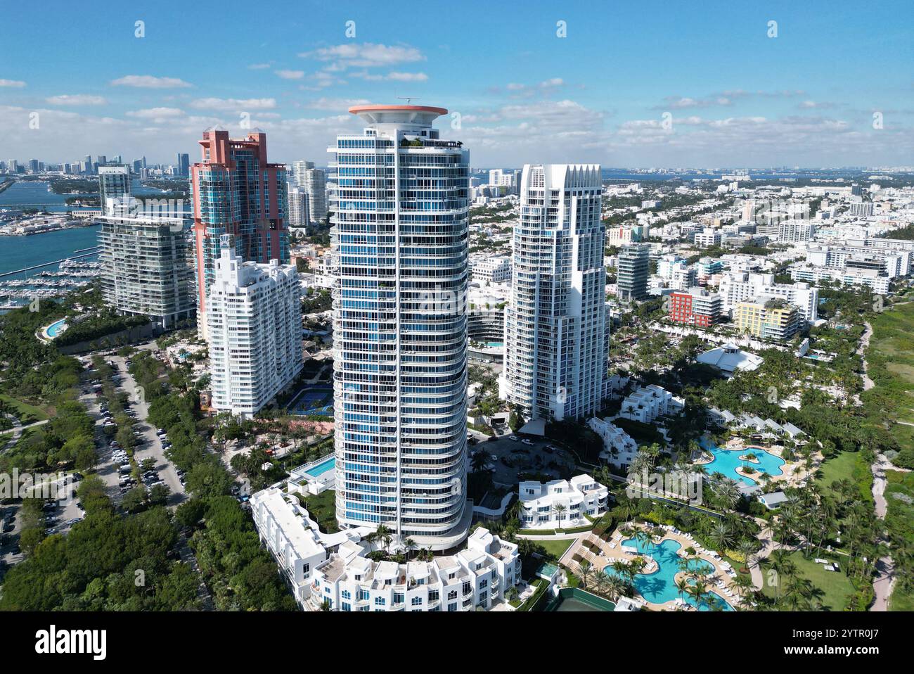Aerial Miami skyscraper. Aerial Miami south beach. Cityscape landscape ...