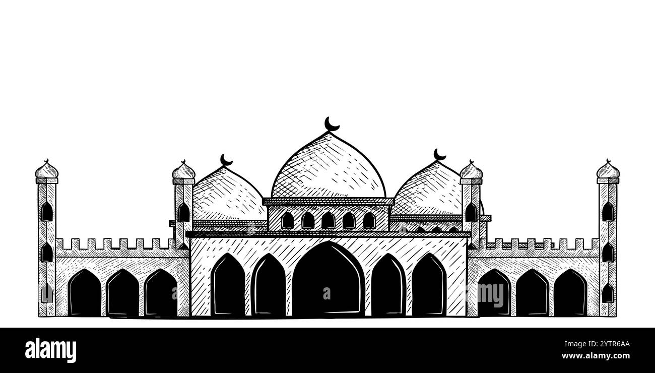 mosque illustration design in hand drawn style, mosque clip art Stock ...