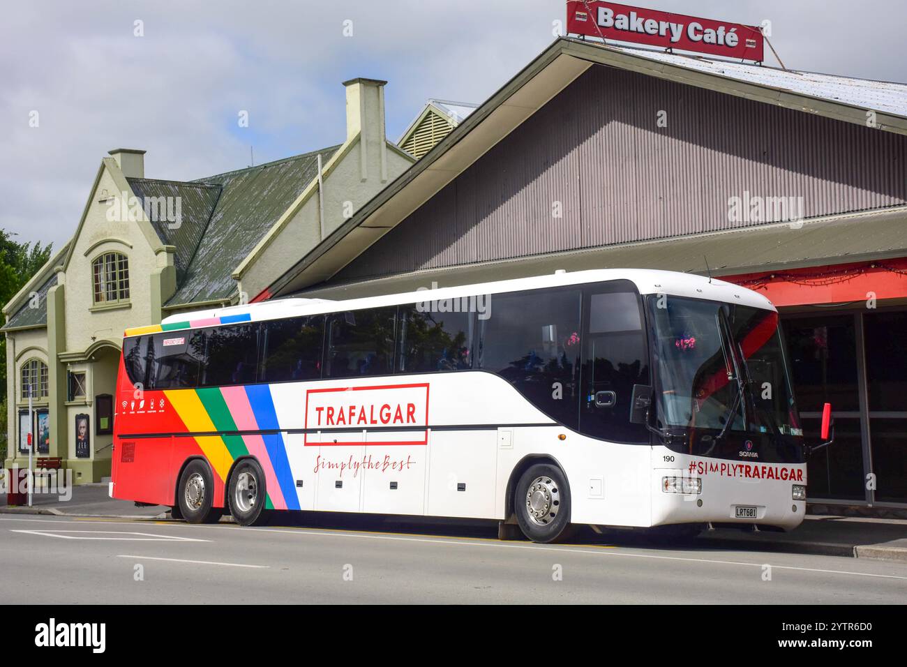 Trafalgar Tours coach parked in Talbot Street, Geraldine, Canterbury ...