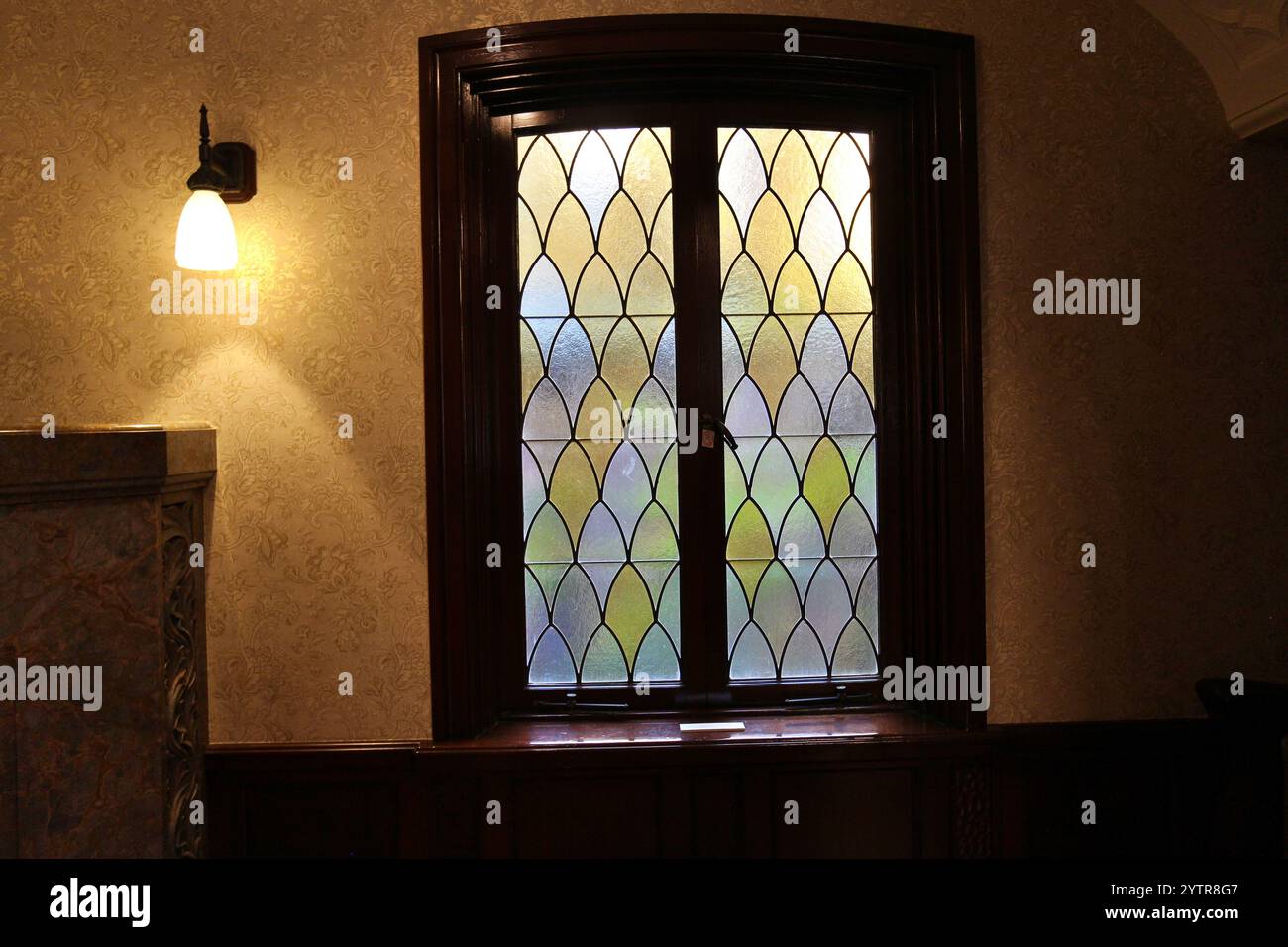 Old stained glass in Former Maeda Family Residence (built in 1929 owned ...