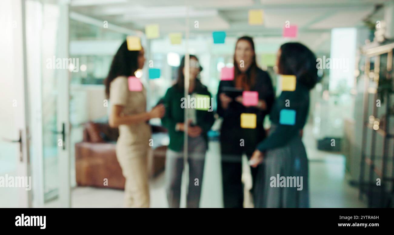 Blur, scrum and project management with business people in office for ...