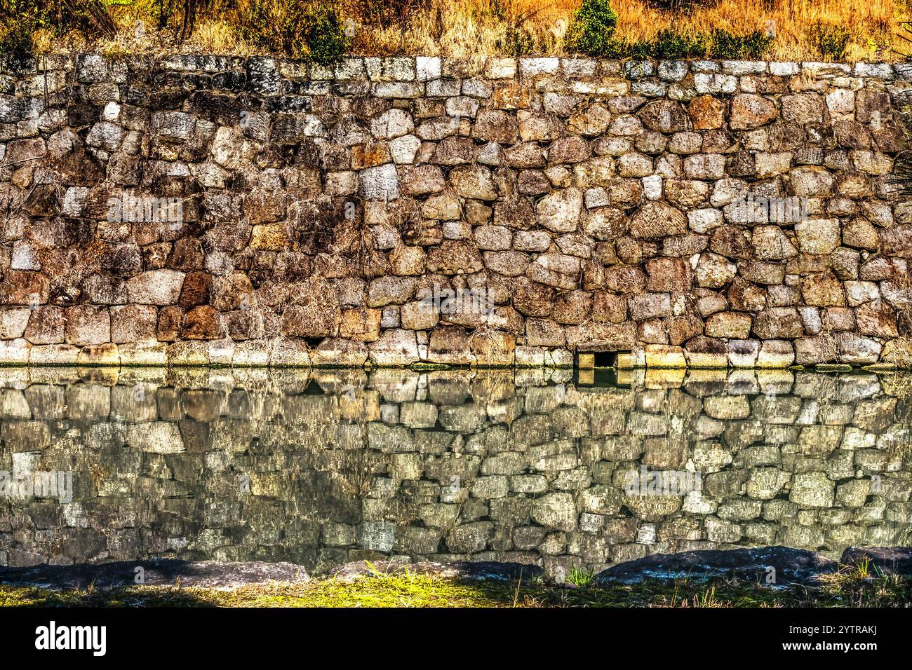 Outer Stone Wall Fortification Moat Reflection From City Street Nijo ...
