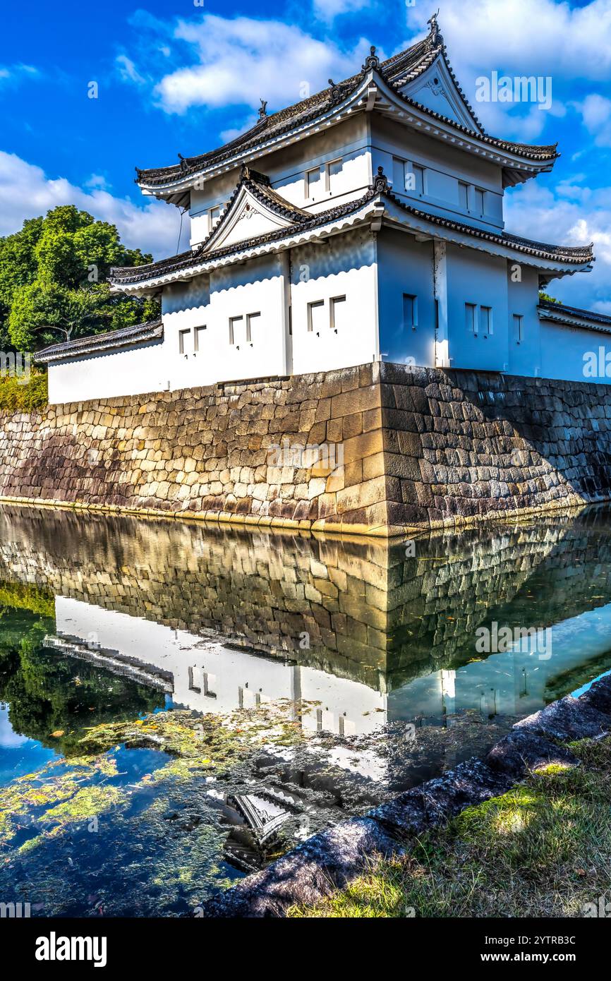 Colorful Outer Wall White Tower Moat Reflection City Street Nijo Castle ...