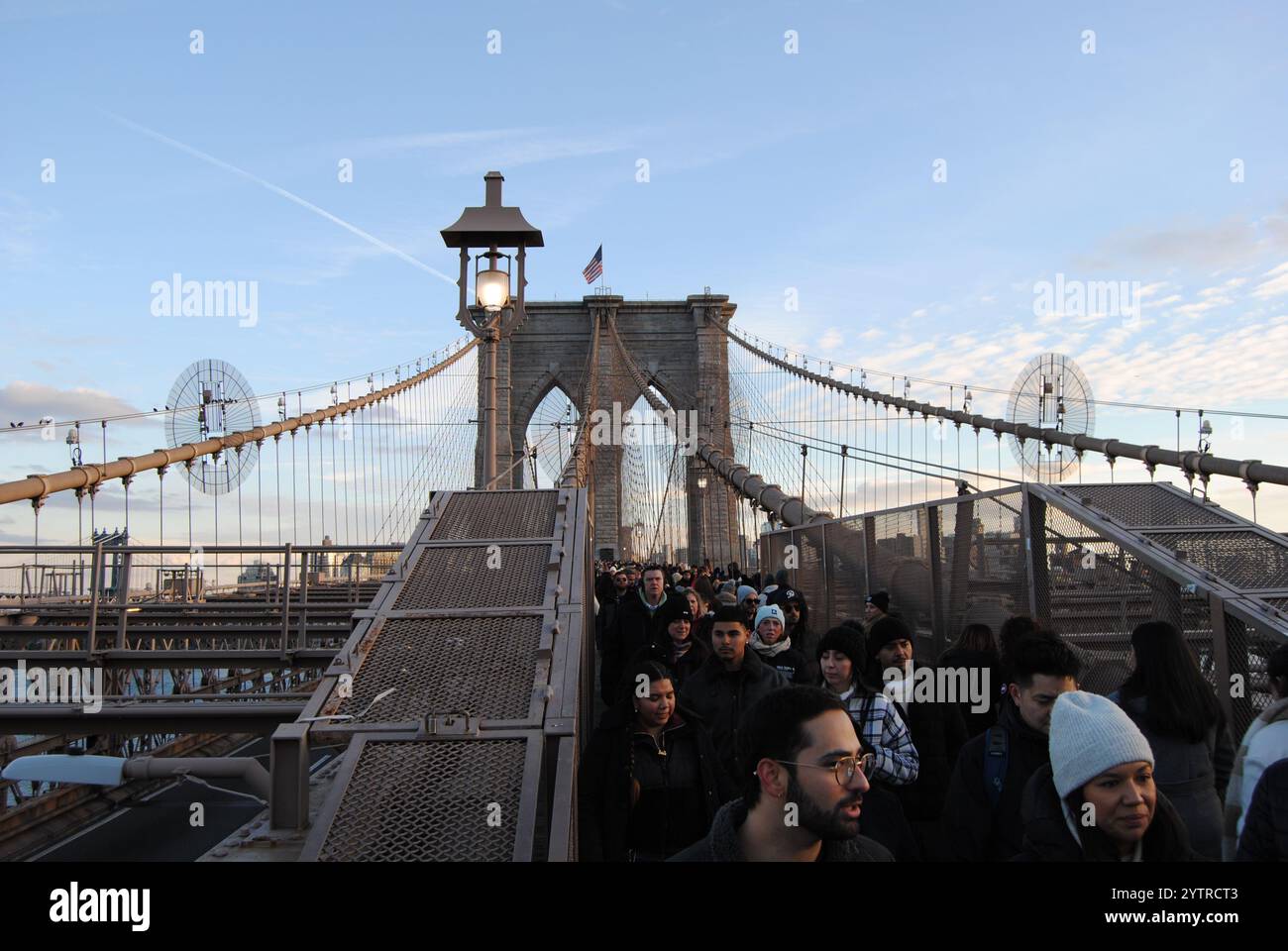 New York City, New York, USA - December 07 2024: The Brooklyn Bridge is a very popular ...