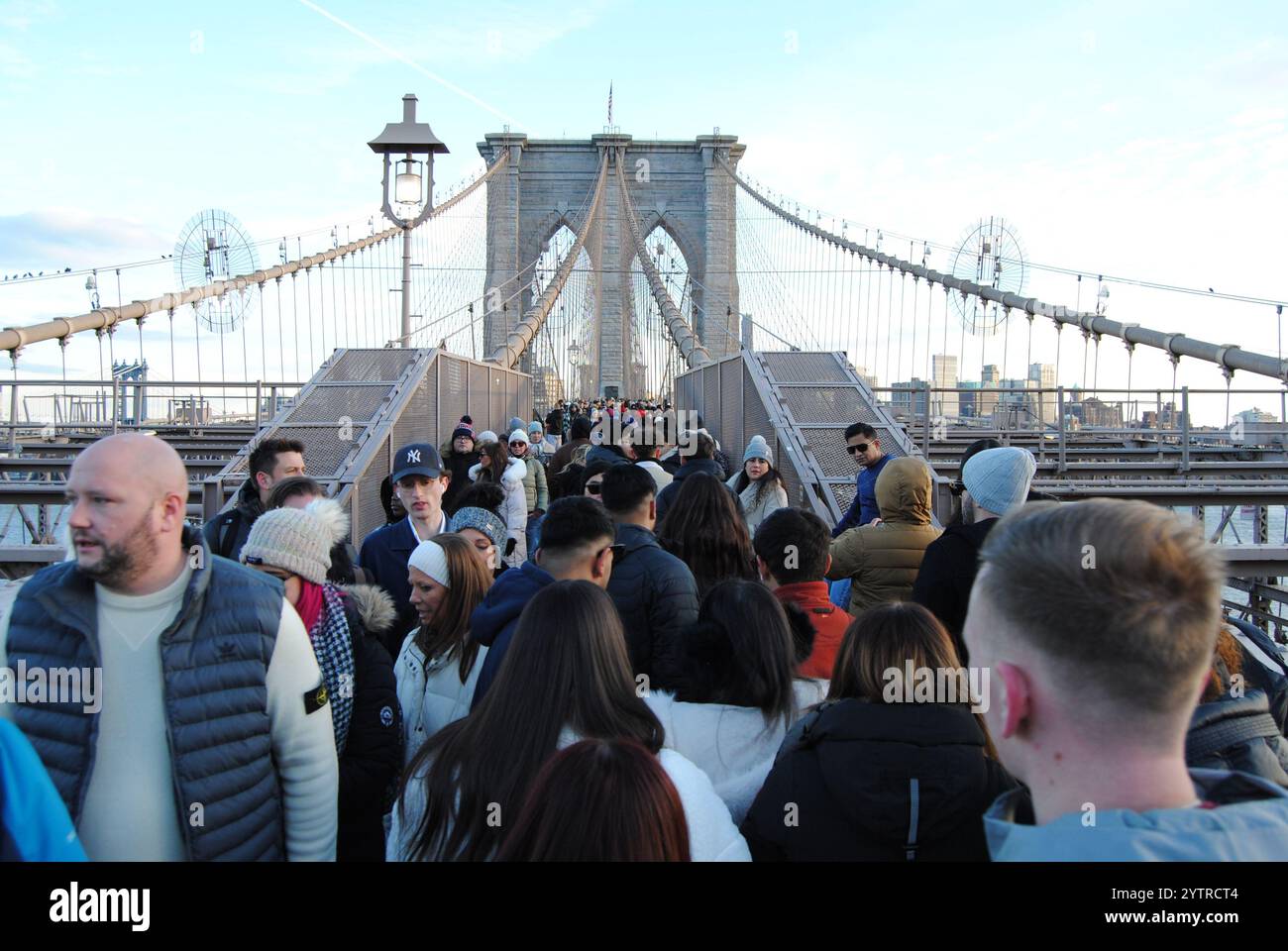 New York City, New York, USA - December 07 2024: The Brooklyn Bridge is a very popular ...