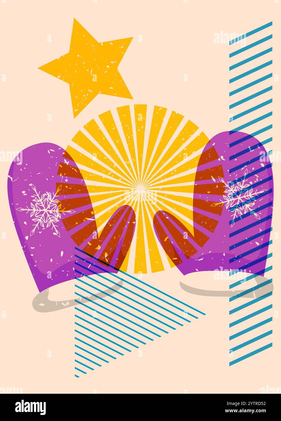 Risograph Mitten Glove with geometric shapes. Objects in trendy riso ...