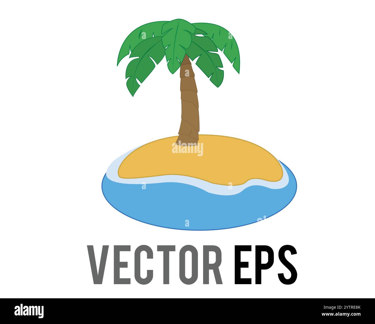 The isolated vector small desert island flat icon with green coconut ...