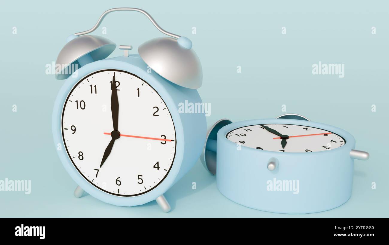 3d animation of ticking alarm clock isolated in the baby blue ...