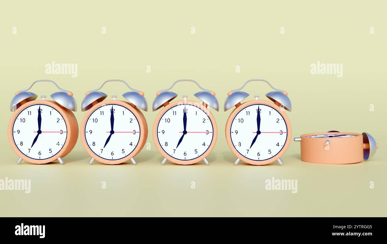 3d animation of ticking alarm clock isolated in the baby blue ...