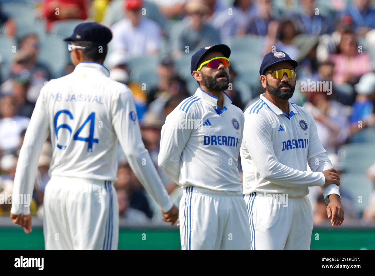 India's captain Rohit Sharma, right, and teammate Virat Kohli look on ...