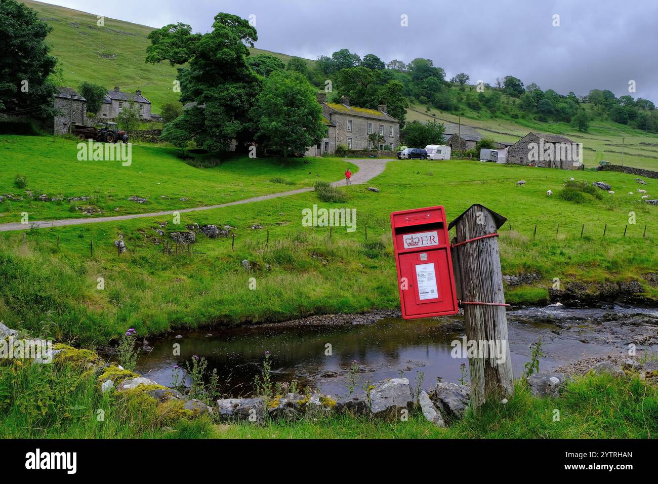 Yockenthwaite: Farm and red post box on River Wharfe, Yockenthwaite ...