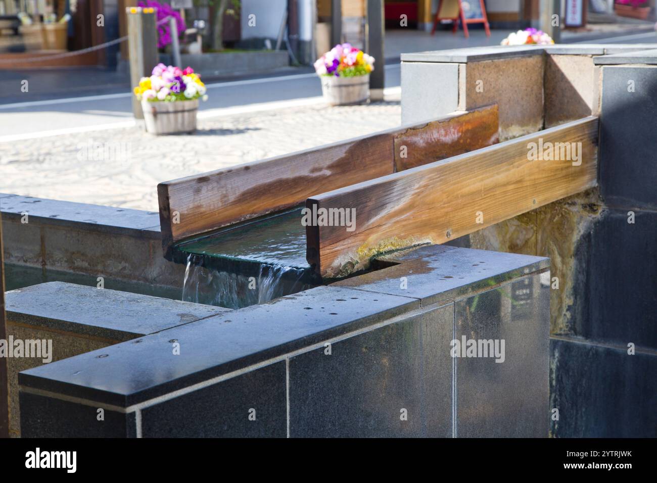Yubatake onsen, hot spring wooden boxes with mineral water in Kusatsu ...