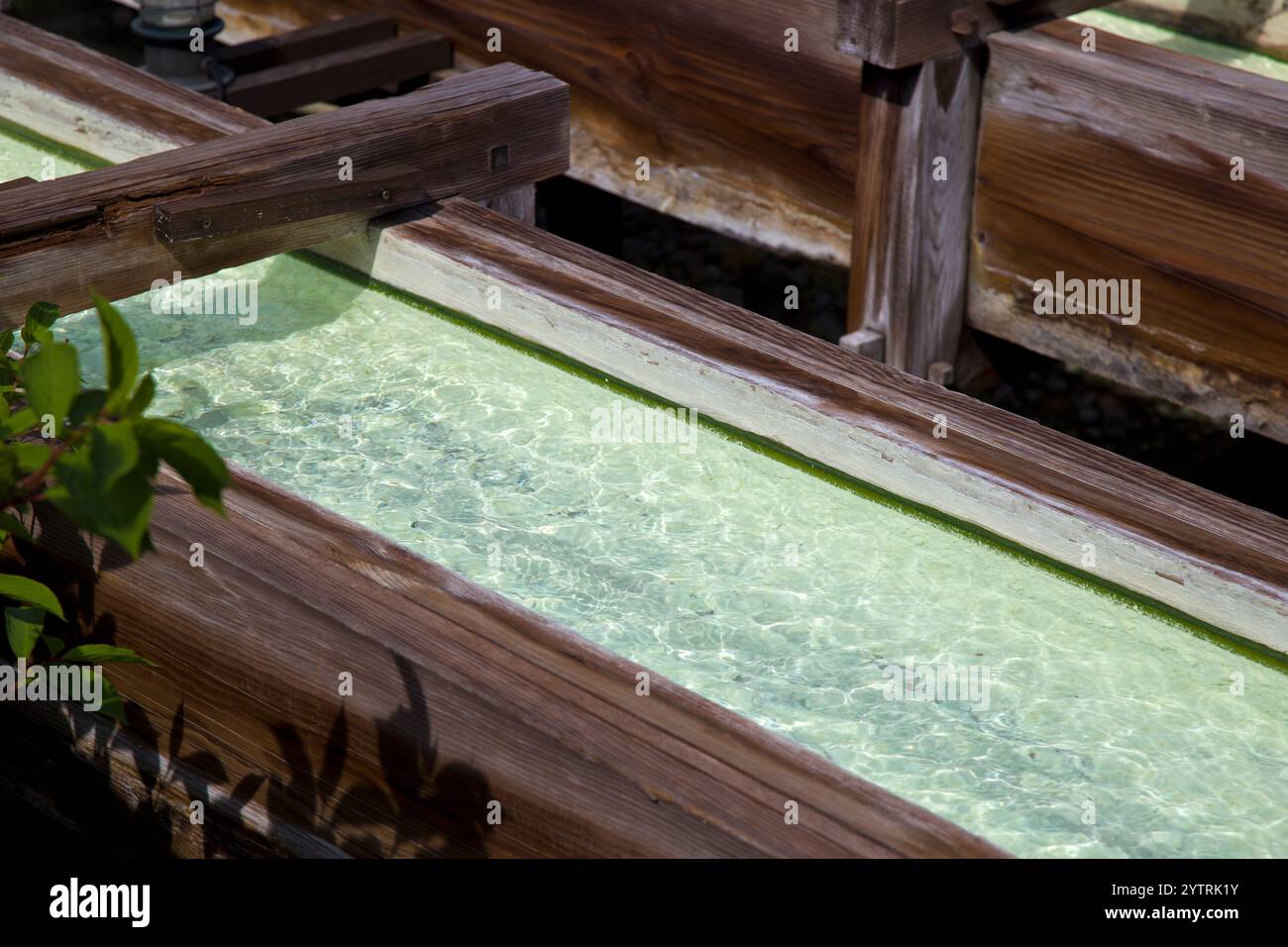 Yubatake onsen, hot spring wooden boxes with mineral water in Kusatsu ...