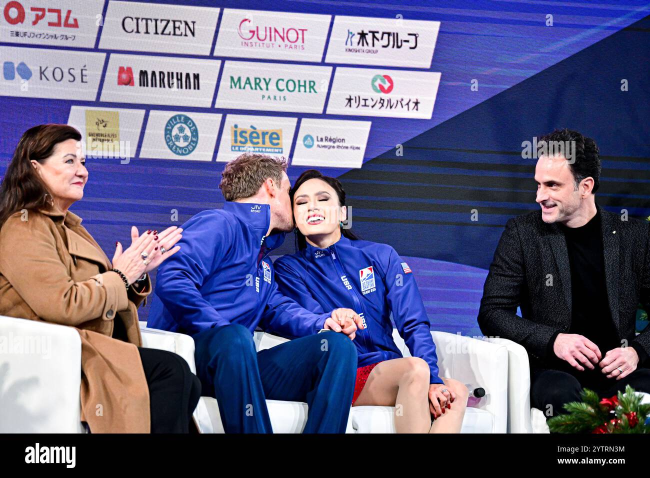 Madison CHOCK & Evan BATES (USA), at Kiss & Cry, during Senior Ice ...