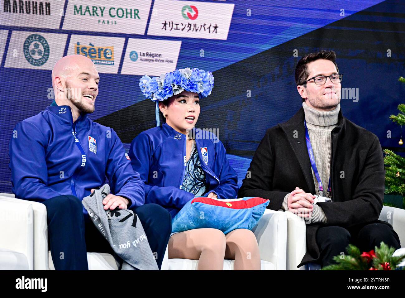 Ellie KAM & Danny O'SHEA (USA), at Kiss & Cry, during Senior Pairs Free ...