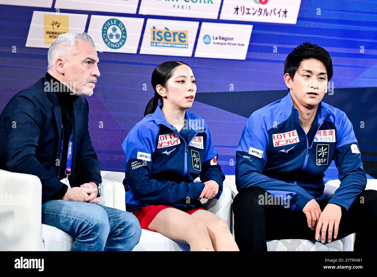 Riku MIURA & Ryuichi KIHARA (JPN), at Kiss & Cry, during Senior Pairs ...