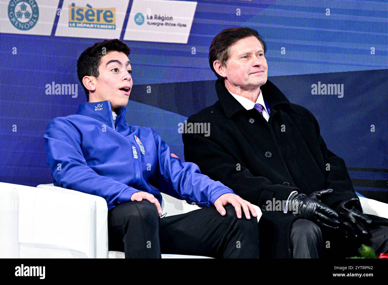 Jacob SANCHEZ (USA), at Kiss & Cry, during Junior Men Free Skating, at ...