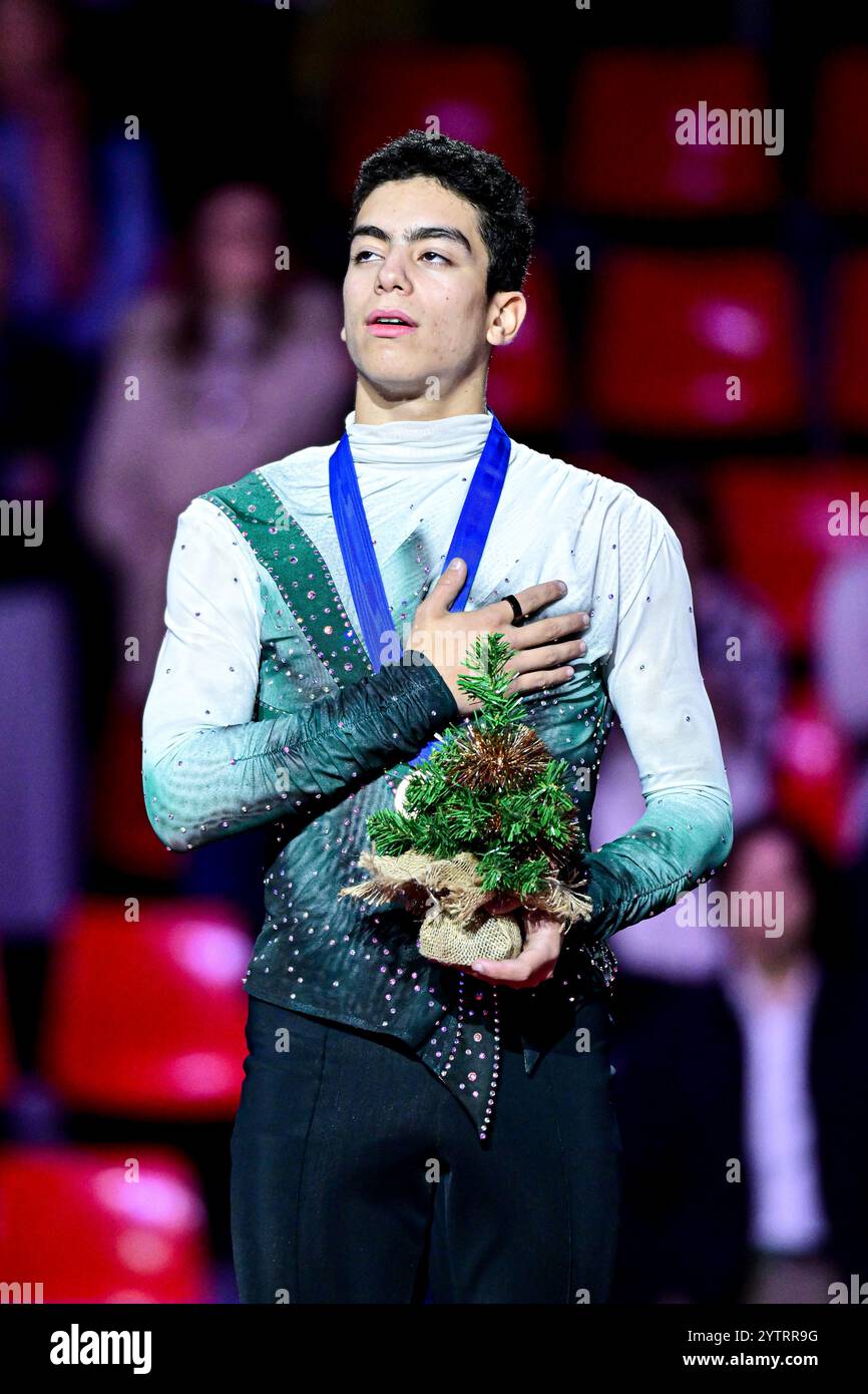 Junior Men Awards, Jacob SANCHEZ (USA) first place, during Victory Ceremony, at the ISU Grand ...