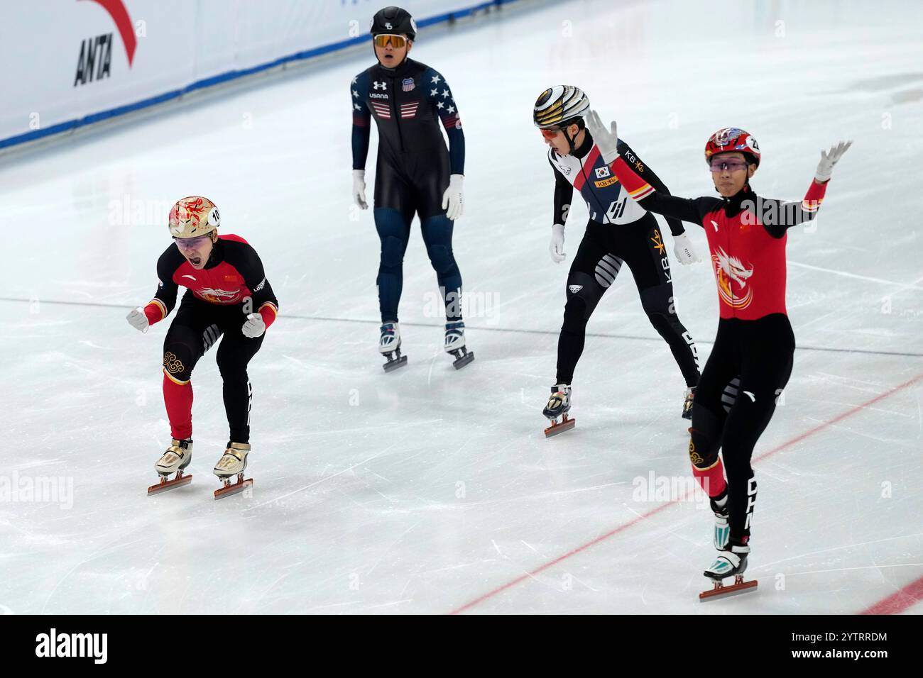 Liu Shaoang of China, left, celebrates next to his compatriot Sun Yang ...
