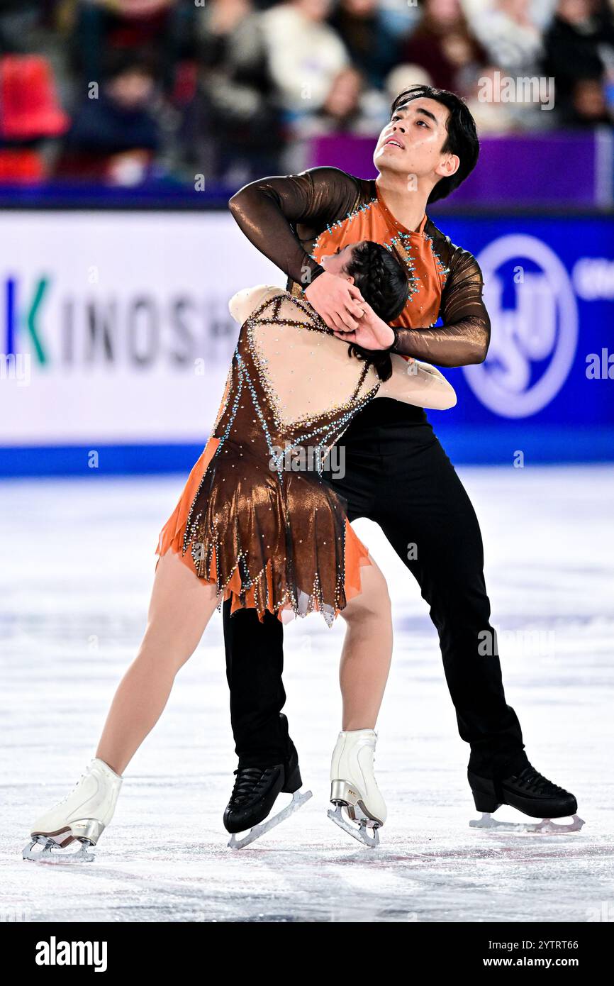 Olivia FLORES & Luke WANG (USA), during Junior Pairs Free Skating, at the ISU Grand Prix of ...