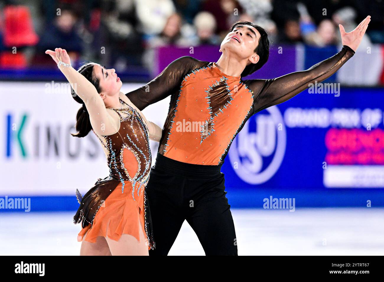 Olivia FLORES & Luke WANG (USA), during Junior Pairs Free Skating, at the ISU Grand Prix of ...