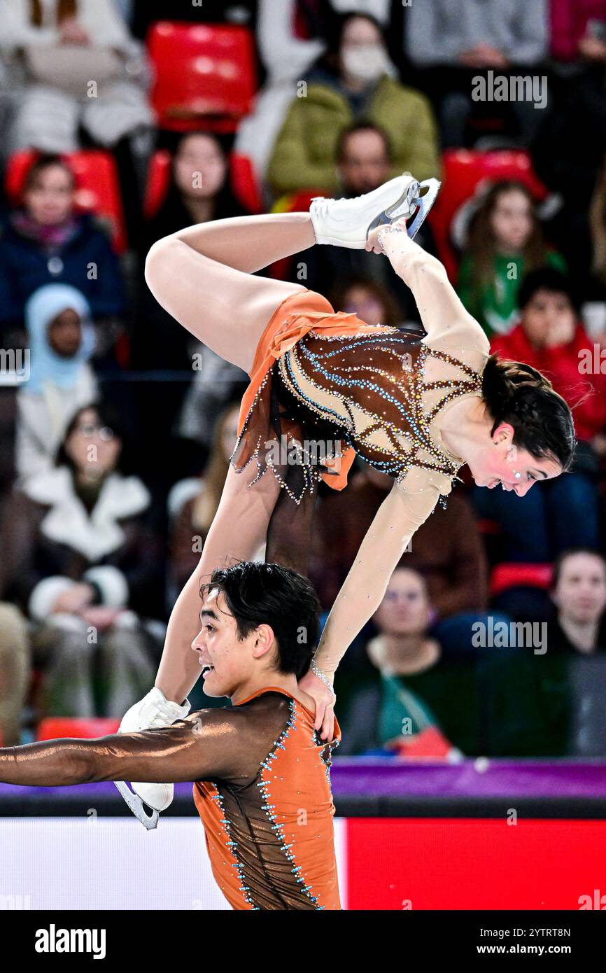 Olivia FLORES & Luke WANG (USA), during Junior Pairs Free Skating, at the ISU Grand Prix of ...