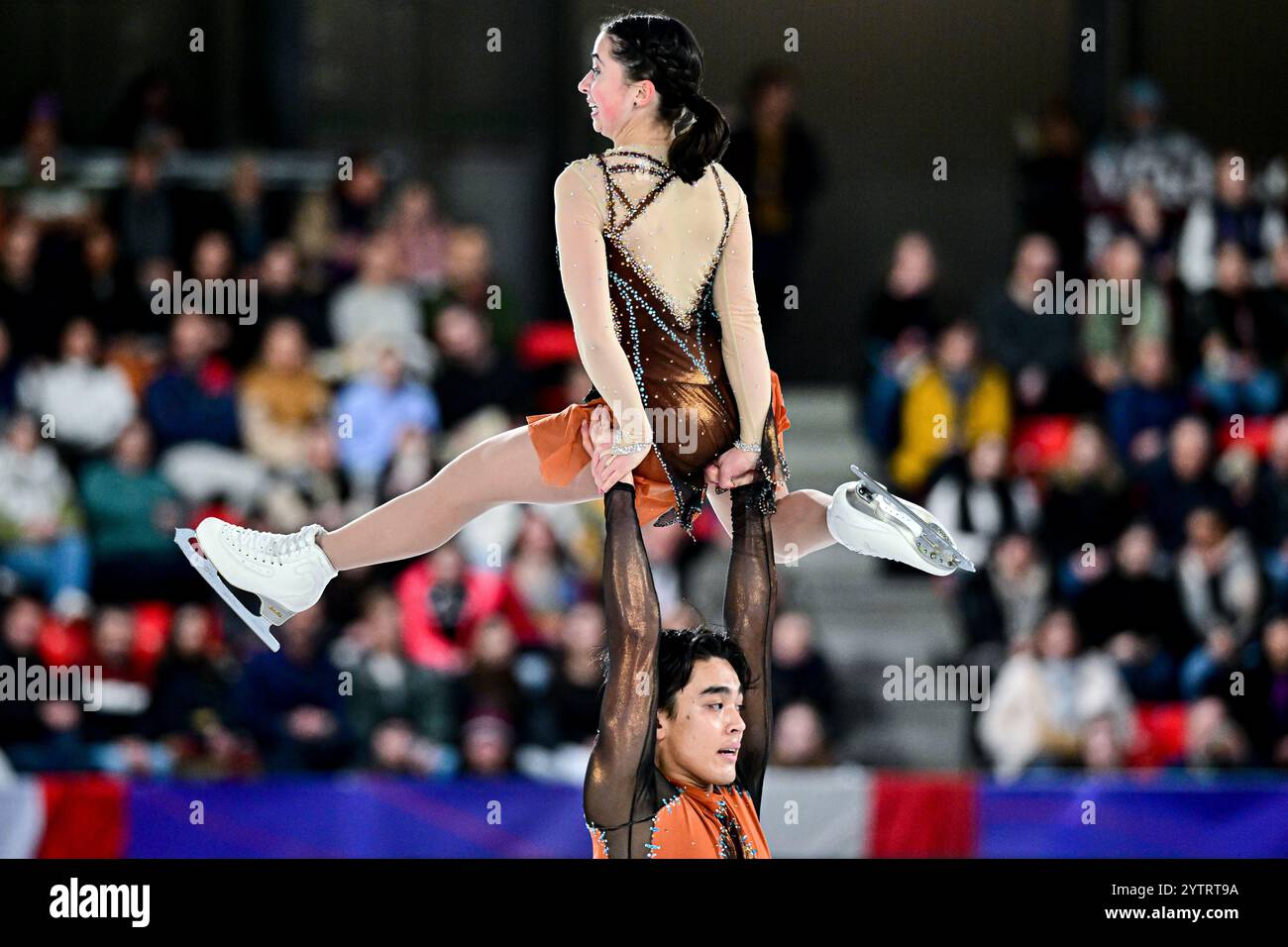 Olivia FLORES & Luke WANG (USA), during Junior Pairs Free Skating, at the ISU Grand Prix of ...