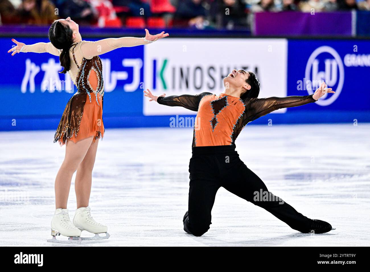 Olivia FLORES & Luke WANG (USA), during Junior Pairs Free Skating, at the ISU Grand Prix of ...