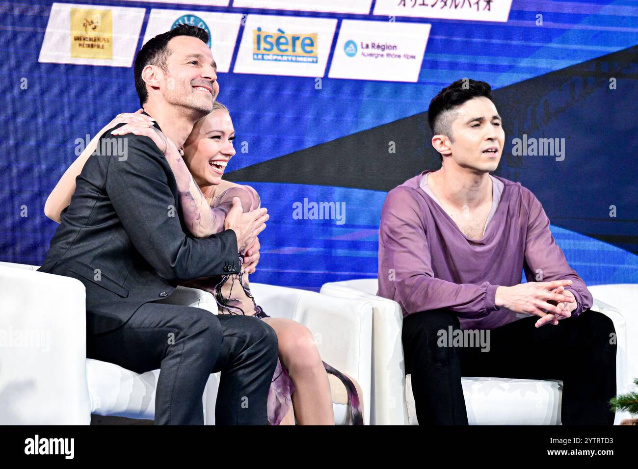 Marjorie LAJOIE & Zachary LAGHA (CAN), at Kiss & Cry, during Senior Ice ...