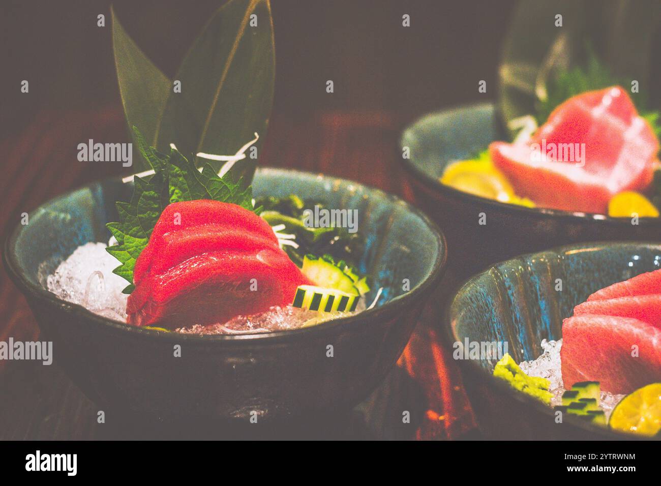 Hon Maguro Akami lean tuna sashimi served on a bed of ice Stock Photo ...