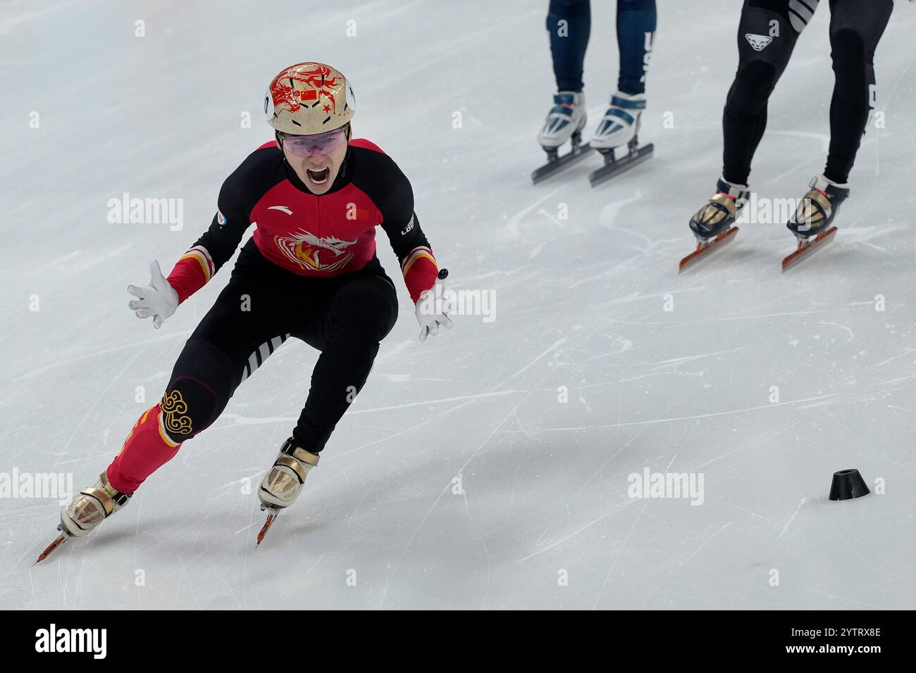 Liu Shaoang of China celebrates after winning in the Mixed Team Relay's ...