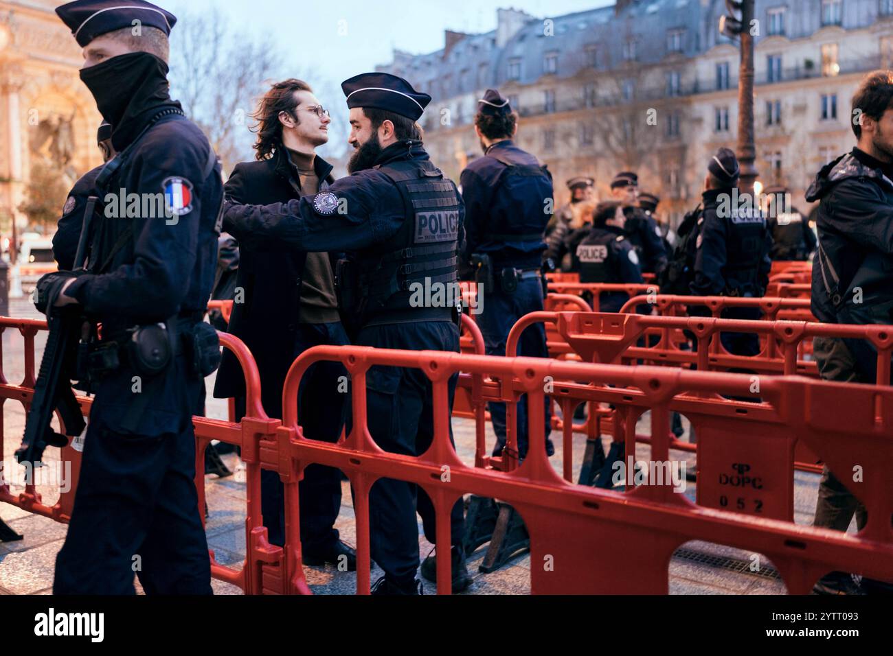 National police officer at a roadblock during its official reopening ...