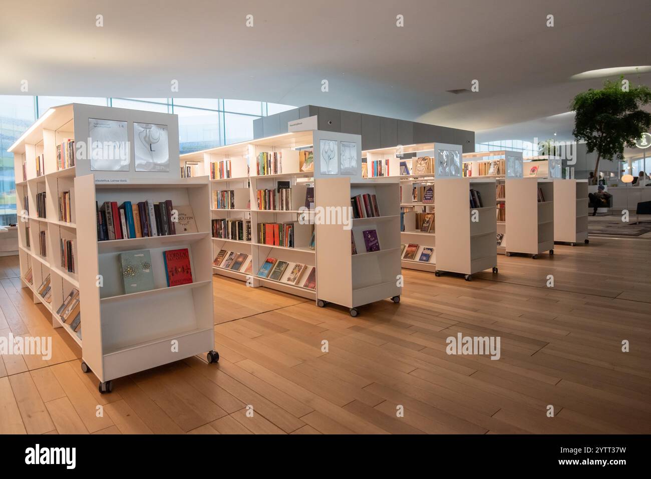 Modern library interior with visitors enjoying reading and studying ...