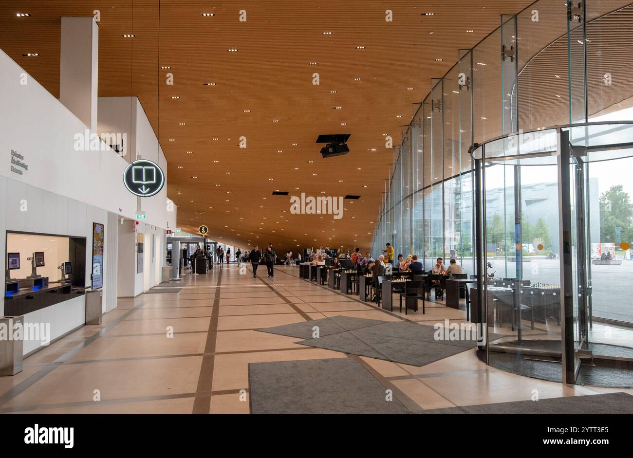Helsinki, Finland, July 18 2024: Visitors walking and playing chess ...