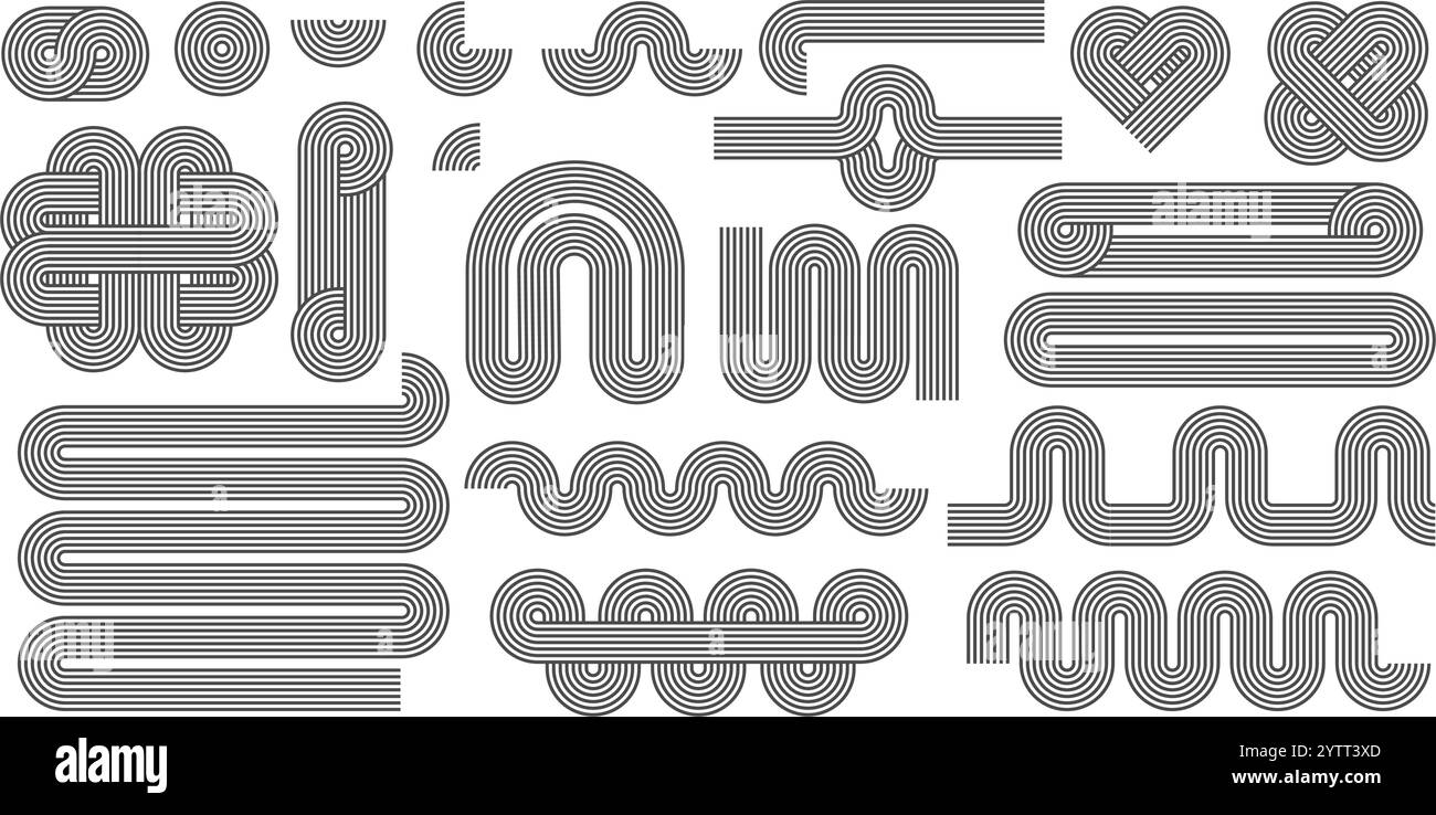 Abstract shapes with line pattern. Vector retro arch and geometric ...