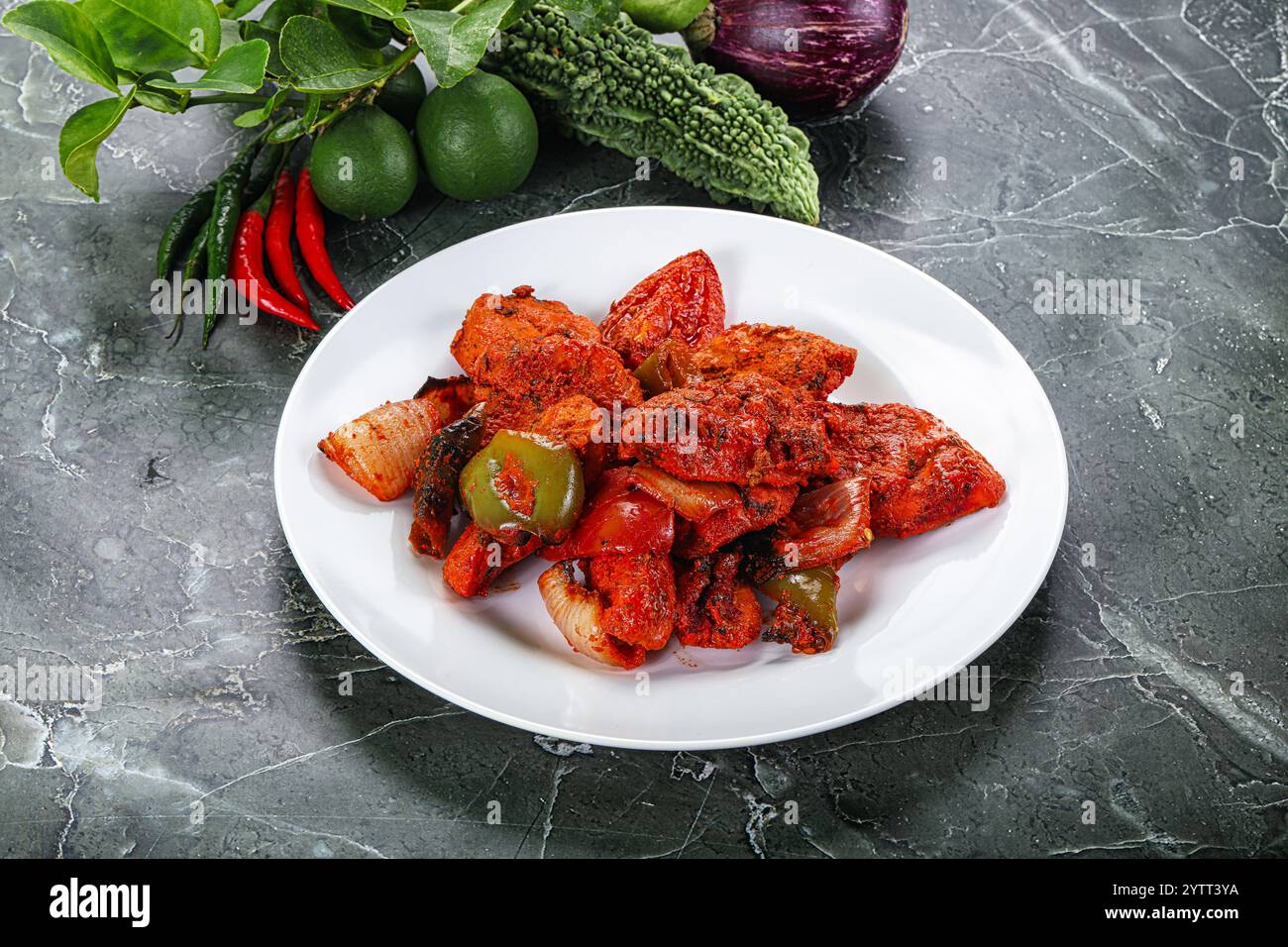 Indian cuisine - chicken red tikka barbecue Stock Photo - Alamy