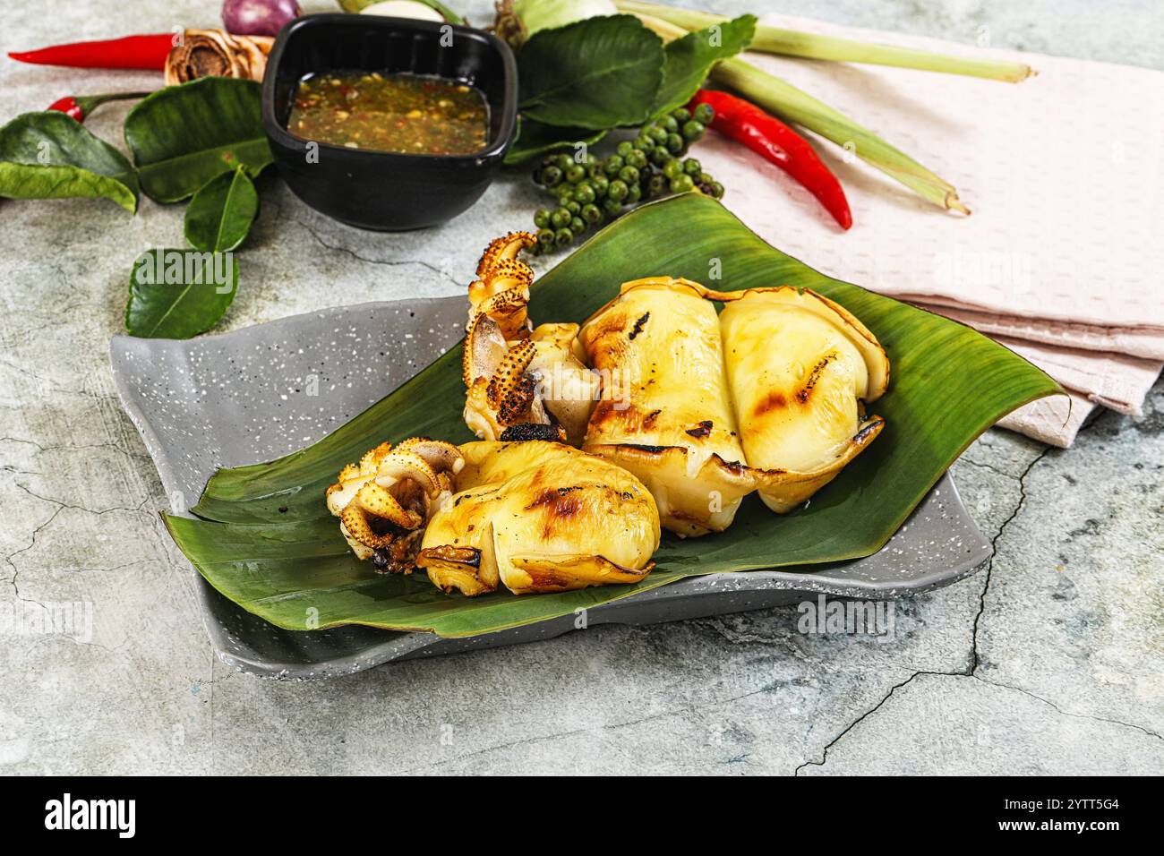 Delicous Grilled cuttlefish with sauce asian style Stock Photo - Alamy