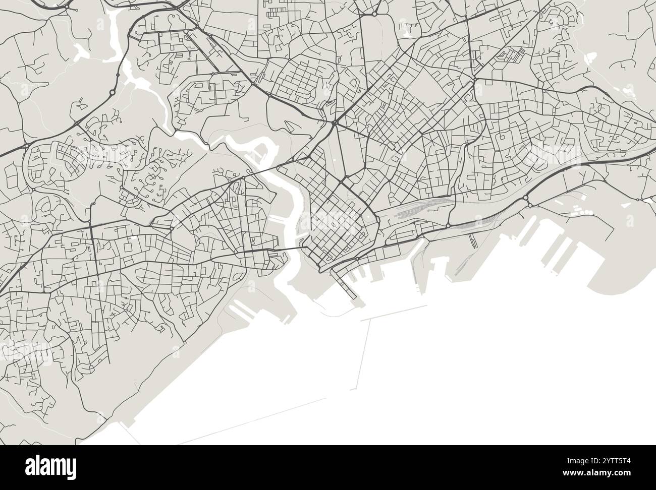 Grayscale Brest map, France. Vector city streetmap, municipal area ...