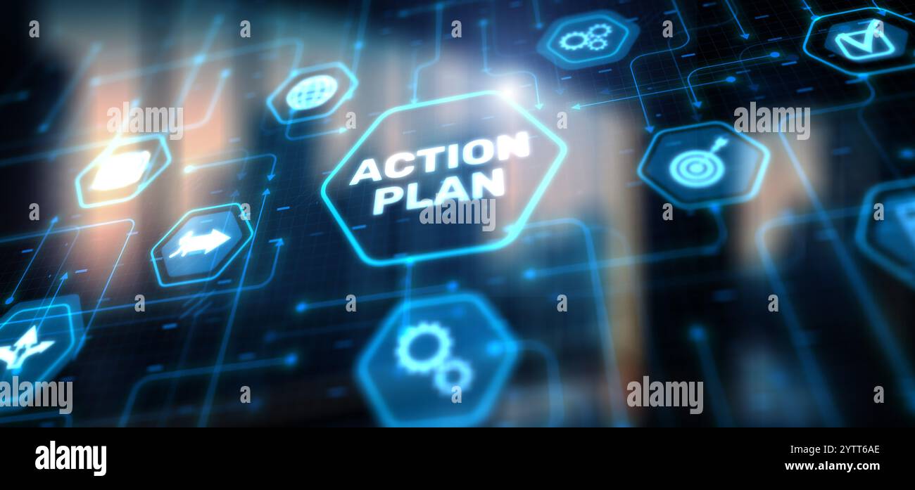 Action plan abstract background. Algorithm and strategy development ...