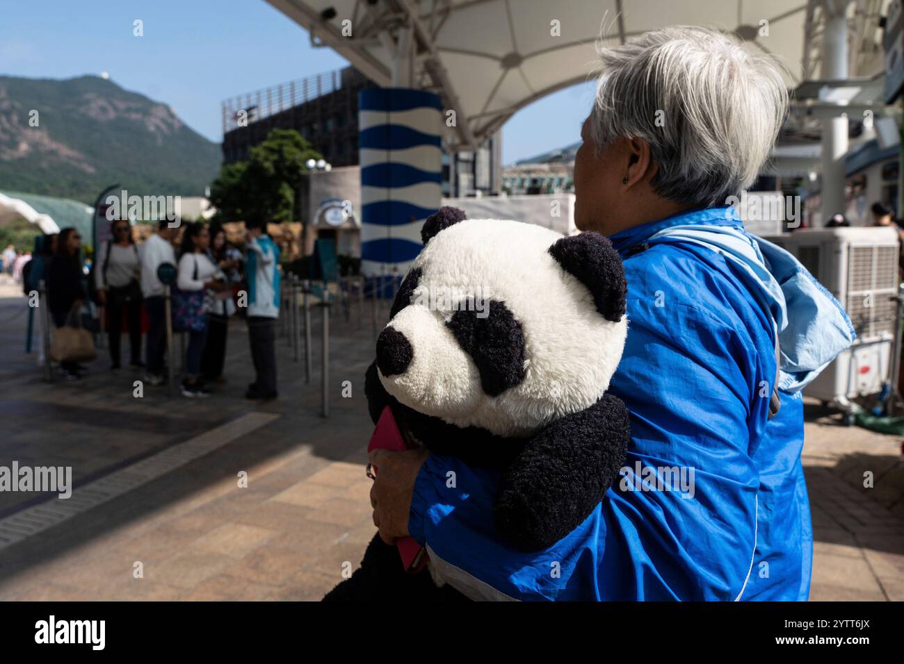 Visitor carries a panda stuffed toy as the Beijing-gifted giant panda ...